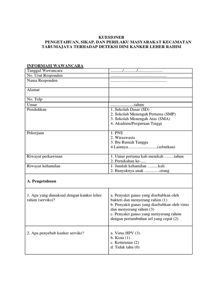 Pengetahuan dan Sikap Masyarakat Tarumajaya tentang Deteksi Kanker ...