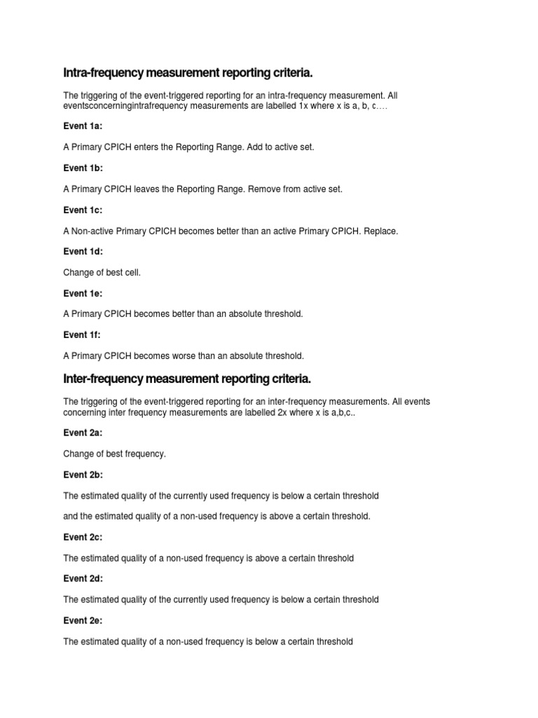 Intra-Frequency Measurement Reporting Criteria.: Event 1a | PDF ...