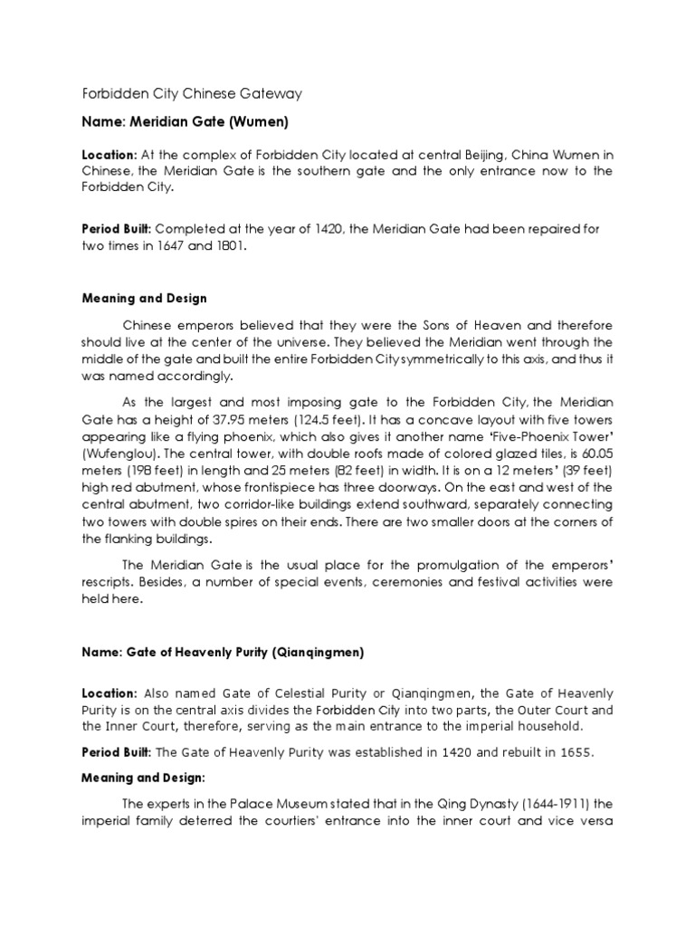 Forbidden City Chinese Gateway | PDF | East Asia | China
