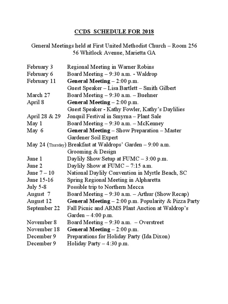 2018 Ccds Schedule | PDF