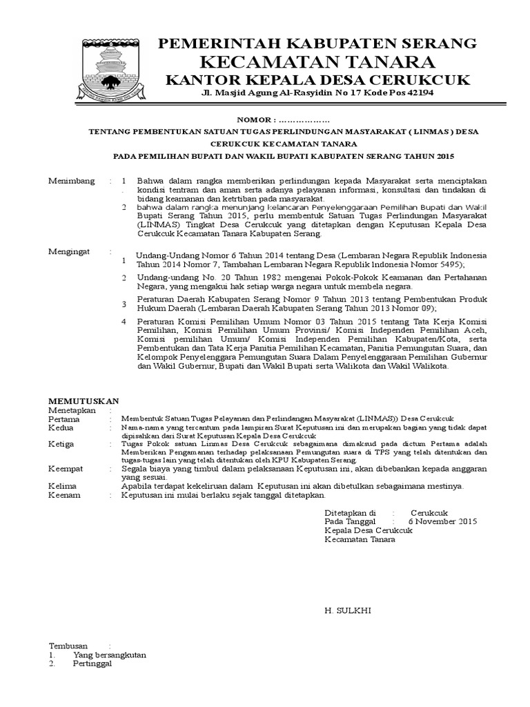 Contoh SK Linmas Desa | PDF