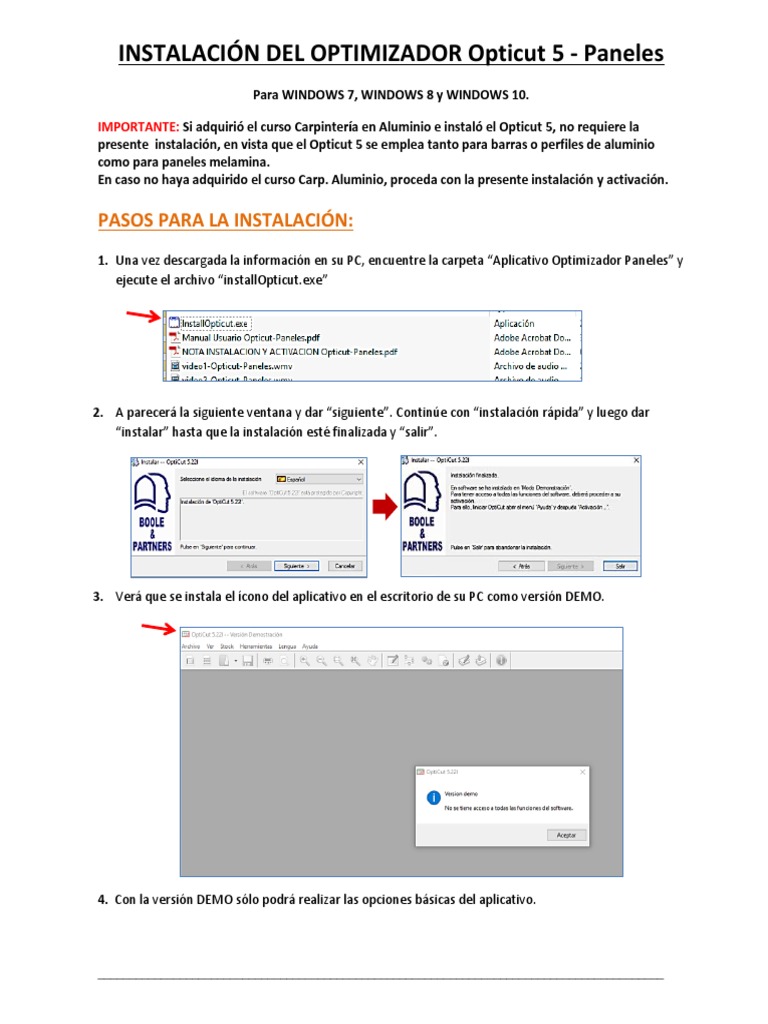 Nota Instalacion Opticut-Paneles | PDF | Windows 10 | Microsoft Windows