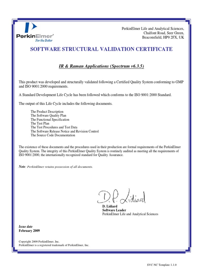 Validation Certificate Template