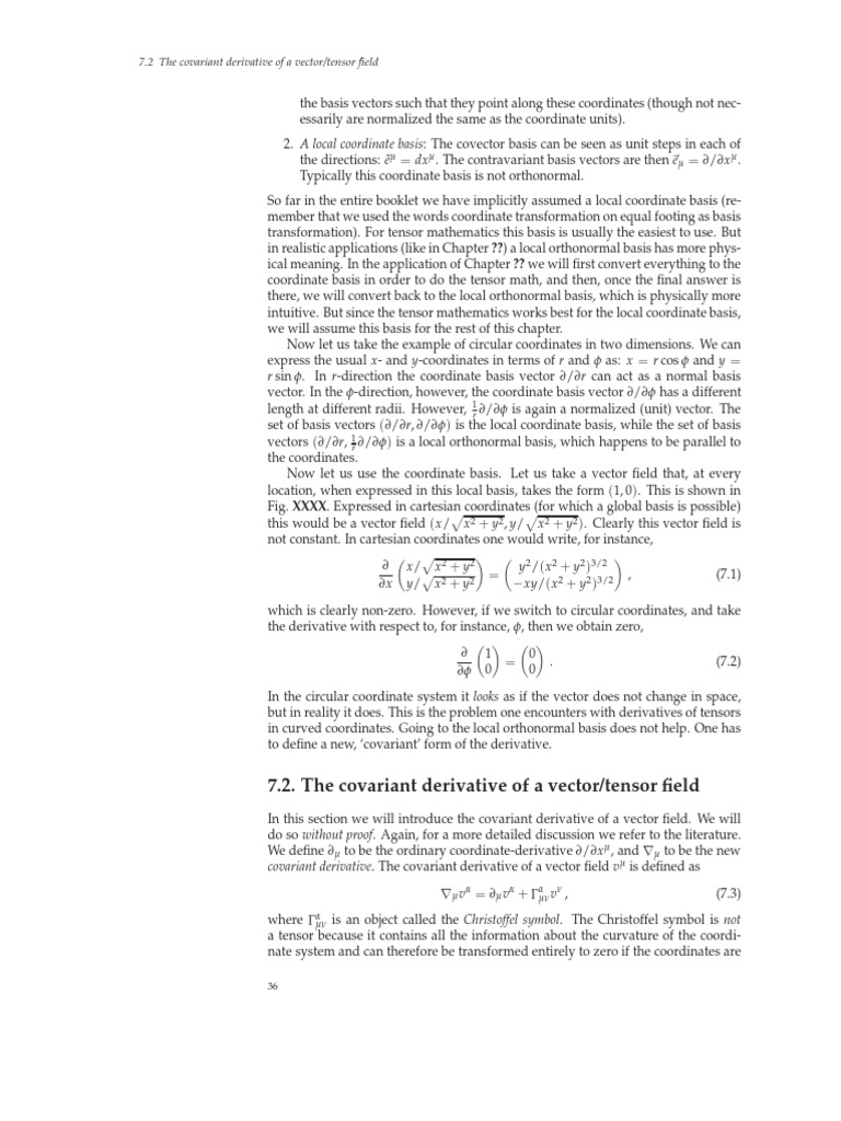7.2 The Covariant Derivative of A Vector/tensor Field | PDF | Tensor | Euclidean Vector