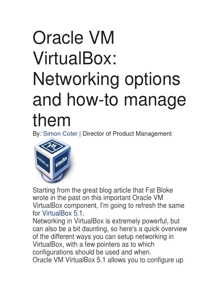 Oracle VM VirtualBox | PDF | Computer Network | Virtual Machine