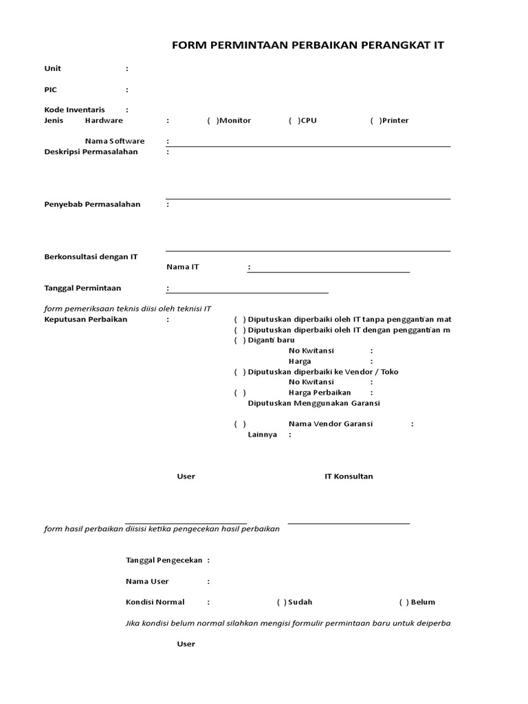 Form Permintaan Perbaikan IT | PDF