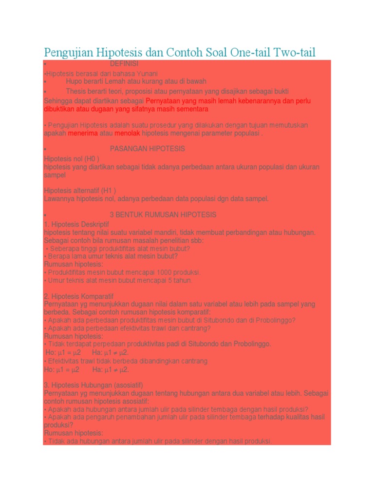Pengujian Hipotesis Dan Contoh Soal One | PDF