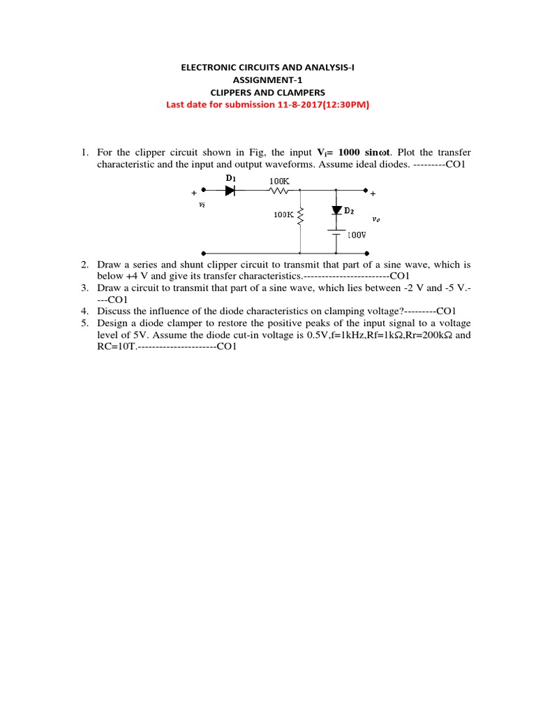 Last Date For Submission 11-8-2017 (12:30PM) : Electronic Circuits and Analysis-I Assignment-1 ...