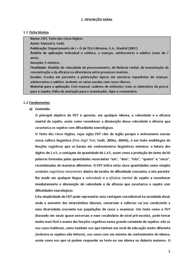 Análise Da Velocidade De Processamento Cognitivo E Outros Processos