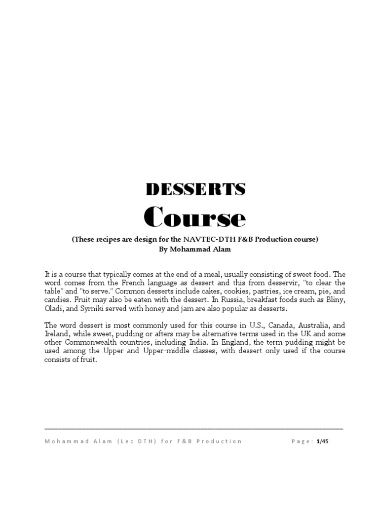 Desserts Courses | PDF | Desserts | Fruit Preserves