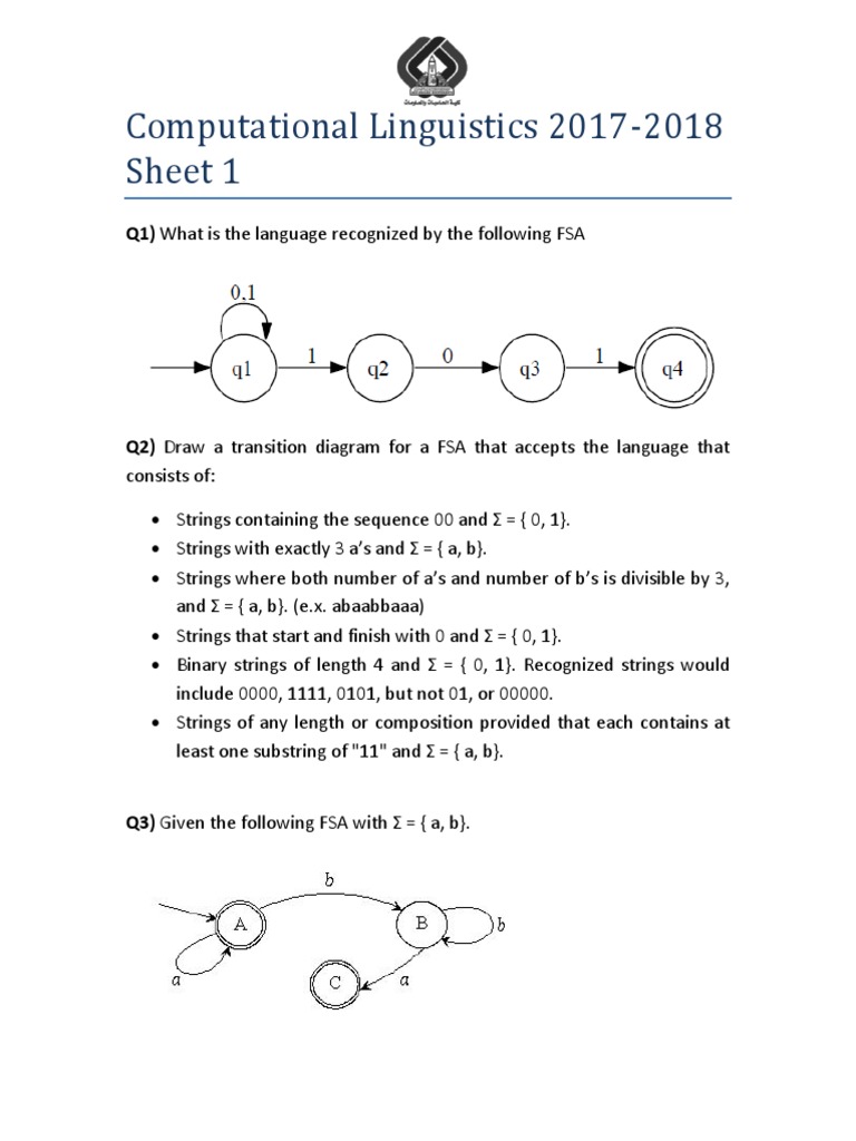 FSA and CFG Analysis Exercises | PDF | Language Arts & Discipline ...
