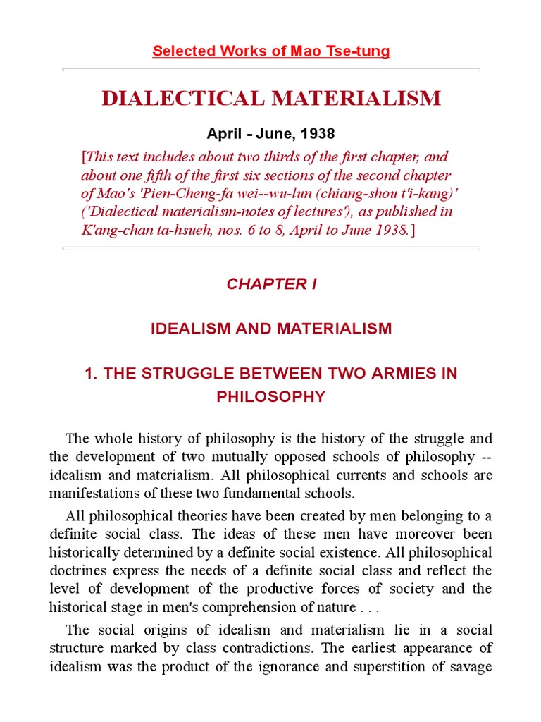 Dialectical Materialism - Mao | PDF | Idealism | Dialectic