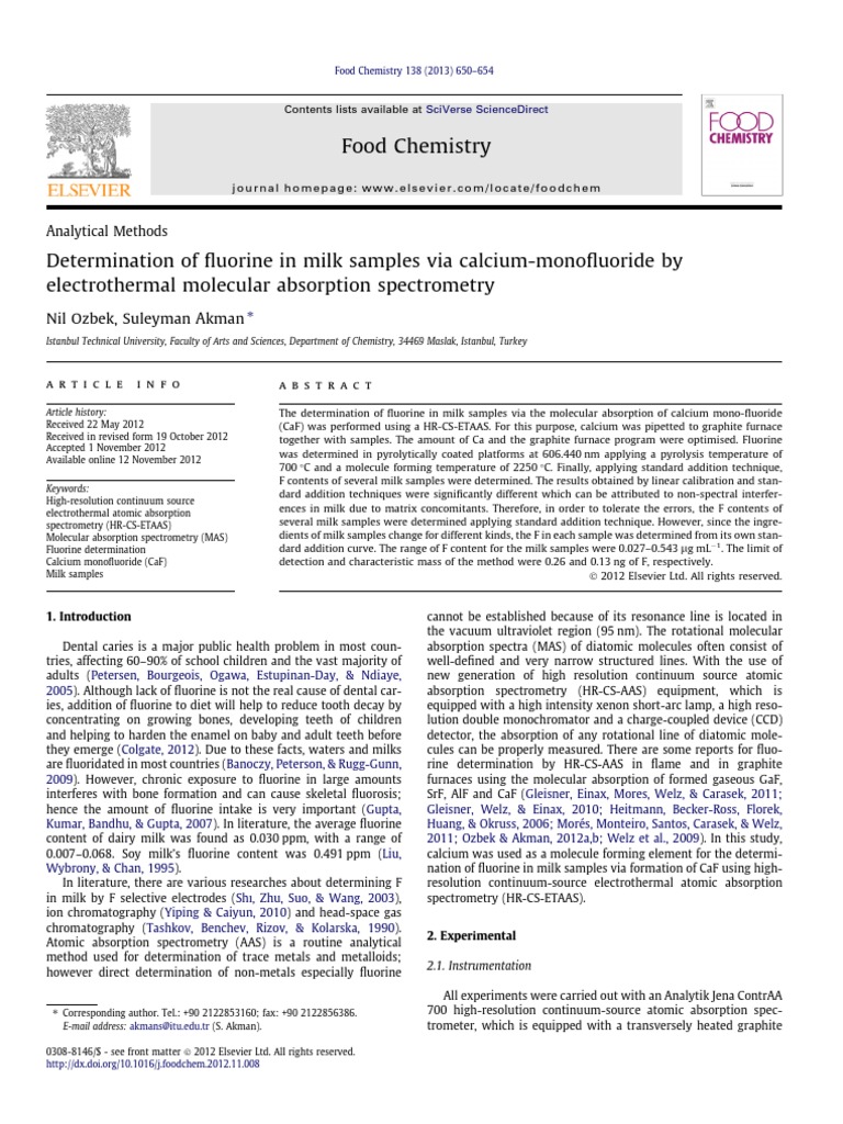 Determinacion de Fluor en Leche | PDF | Atomic Absorption Spectroscopy ...