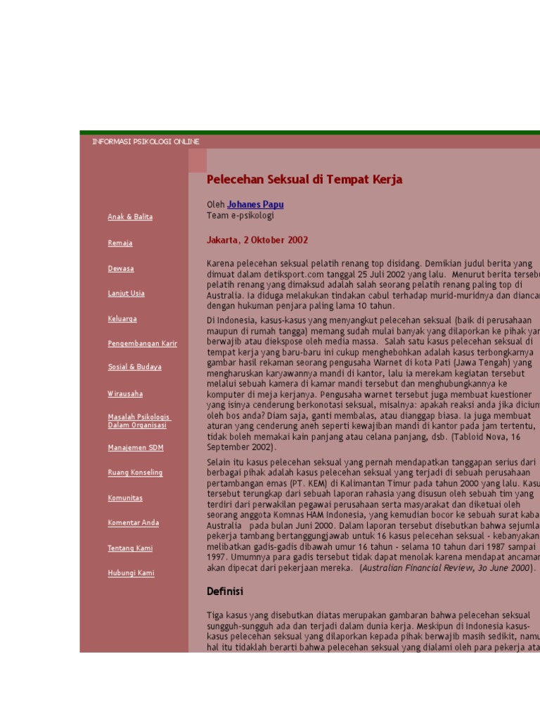 Pelecehan Seksual Di Tempat Kerja | PDF | Pengembangan Diri | Sains ...