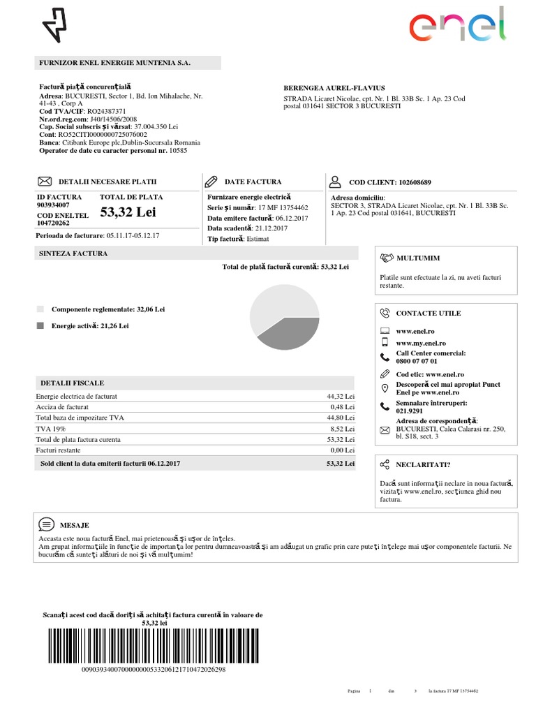 Factura ENEL nr-MF1713754462 06.12.2017 PDF | PDF