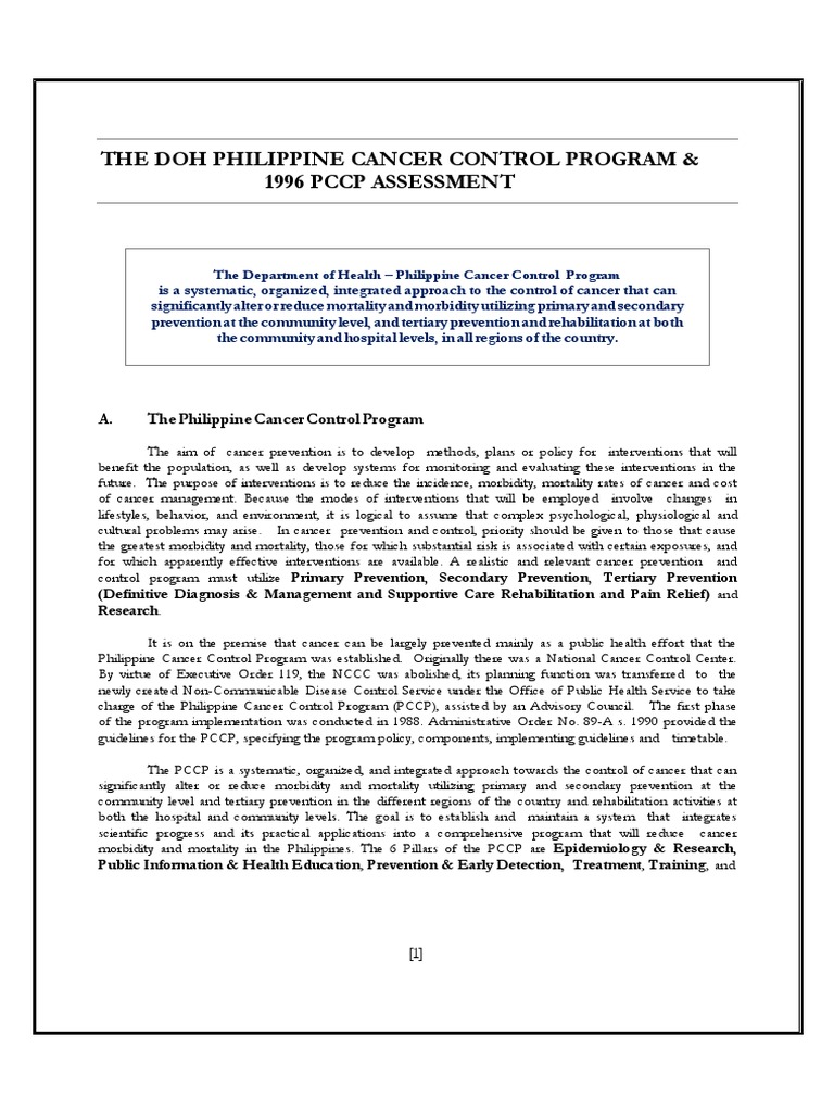 The DOH Philippine Cancer Control Program CCCN1 | PDF | Preventive ...