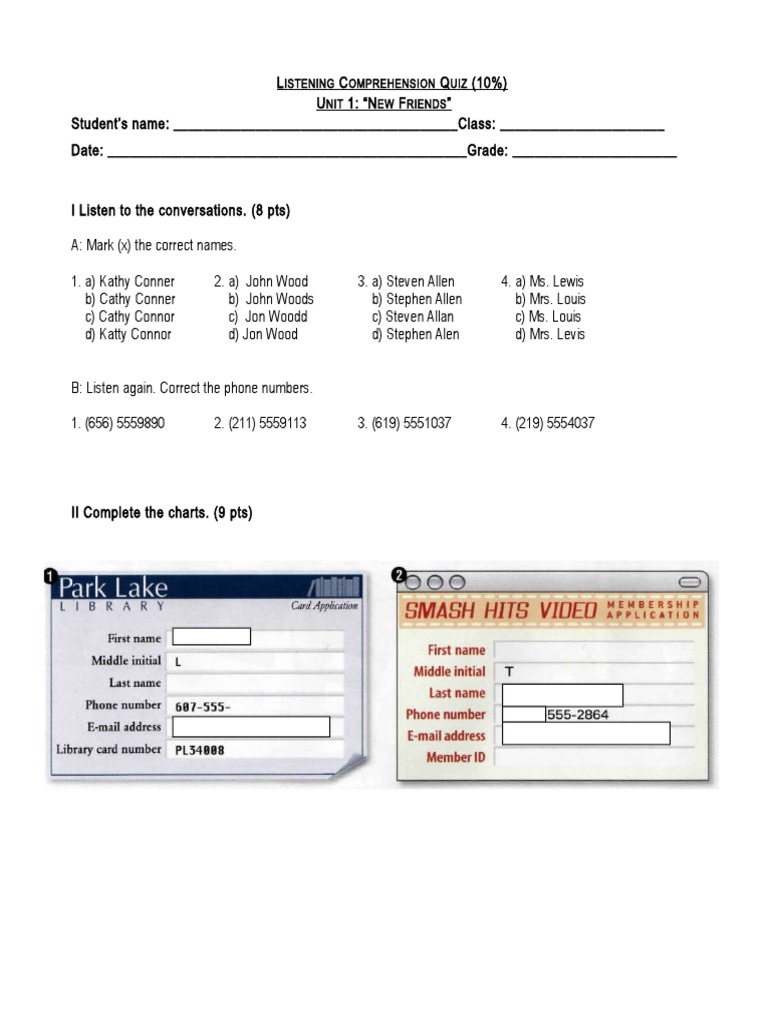 Listening Quiz 1 | PDF