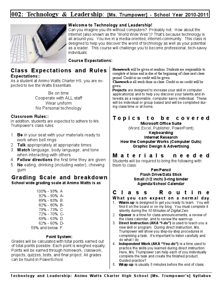 002 Syllabus For Technology | PDF | Homework | Business