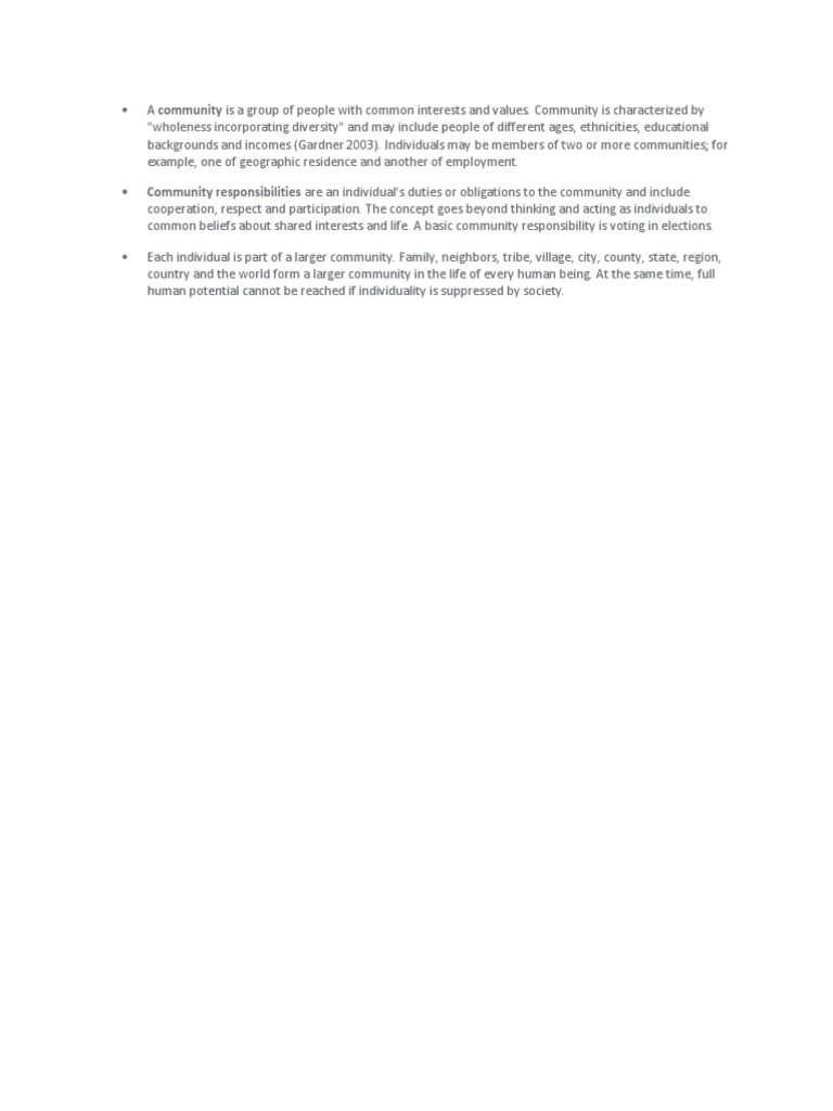 Community Responsibilities Are An Individual's Duties or Obligations To ...