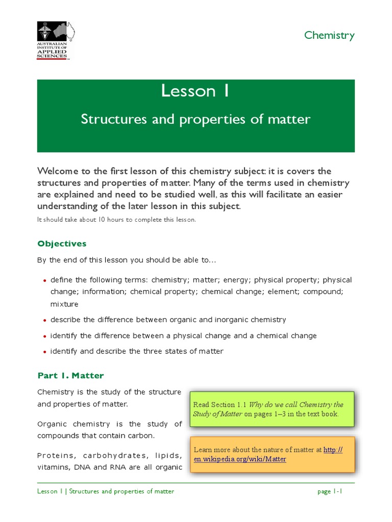 Chemistry Lesson 1 | PDF | Chemical Substances | Chemical Elements