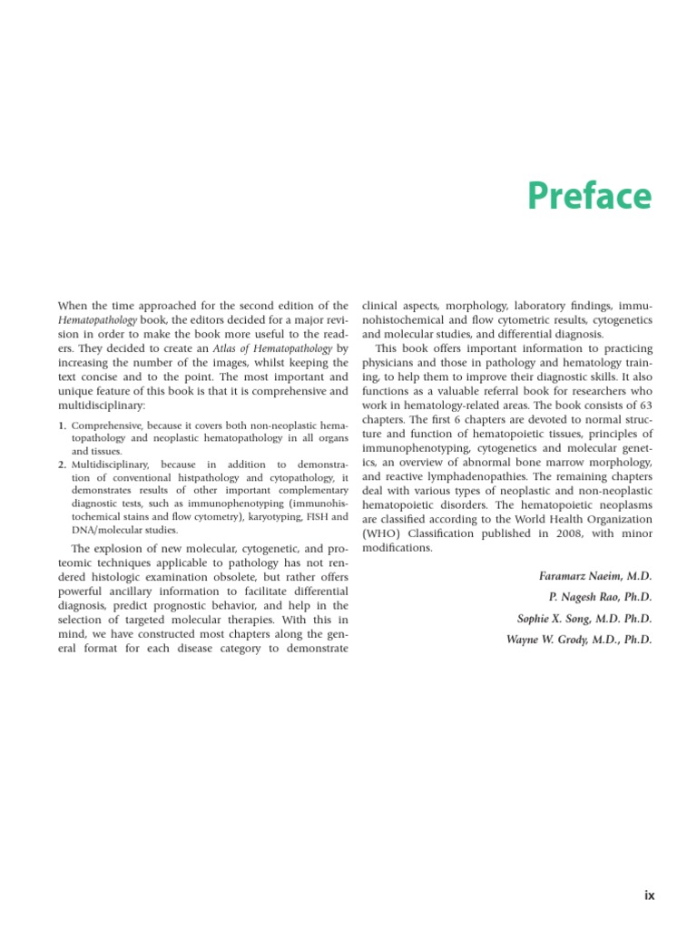 Preface: Hematopathology Book, The Editors Decided For A Major Revi | PDF | Pathology | Clinical ...