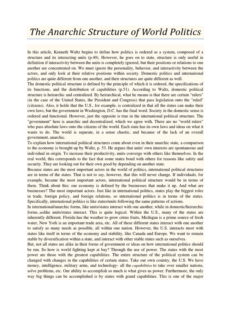 The Anarchic Structure of World Politics | PDF | International ...