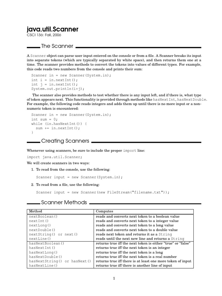 Scanner | PDF | Integer (Computer Science) | Command Line Interface