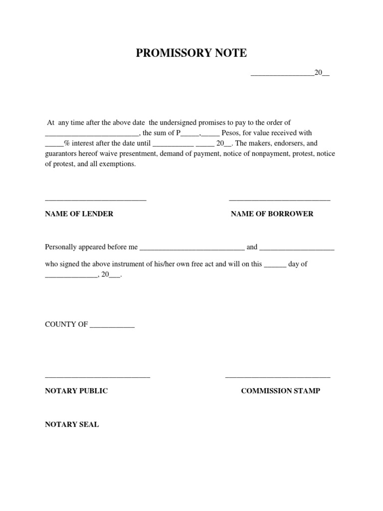 Promissory Note: Name of Lender Name of Borrower | PDF