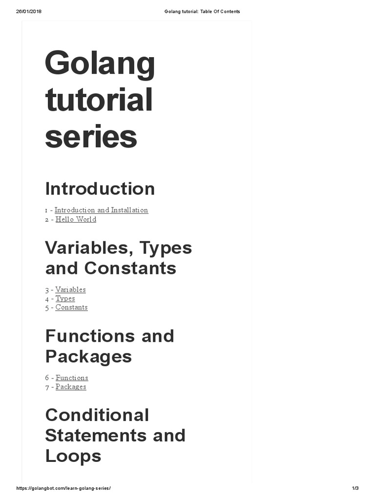 Golang Tutorial - Table of Contents | PDF