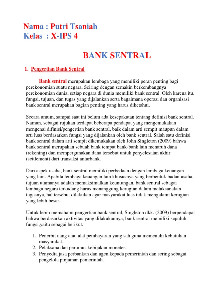 Materi Bank Sentral Pdf - Perumperindo.co.id