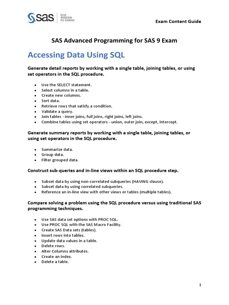 SAS Advanced Programming Exam Guide | PDF | Sas (Software) | Computer Programming