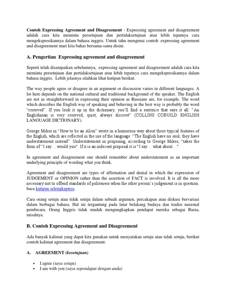 Contoh Expressing Agreement and Disagreement | PDF | Indonesian ...