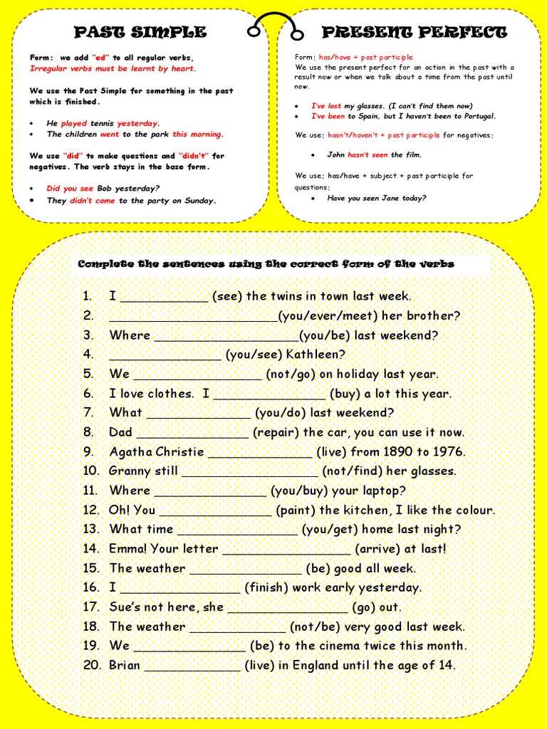 Past Simple vs Present Perfect Exercises | PDF | Style (Fiction ...