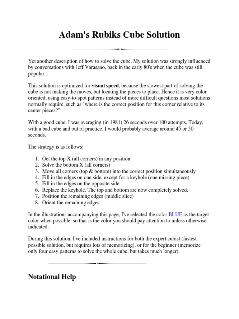 Adams Rubiks Cube Solution | PDF | Teaching Mathematics | Science