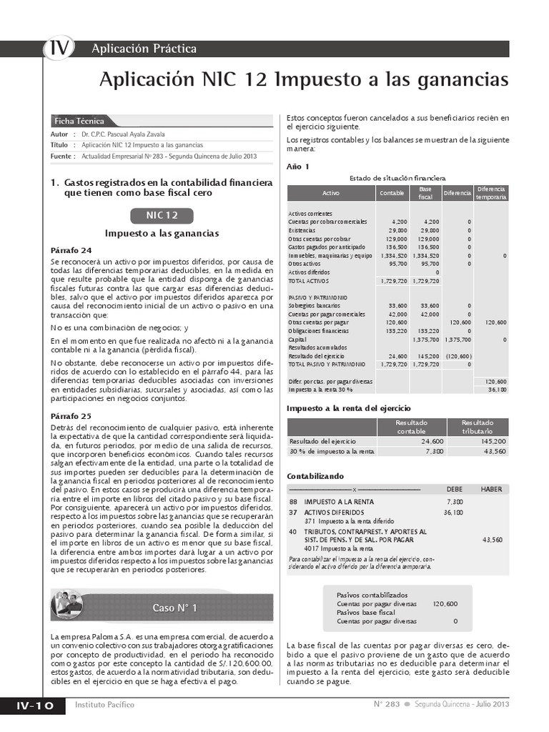 Aplicacion Práctica NIC 12 PDF | PDF | Contabilidad | Impuesto sobre la ...