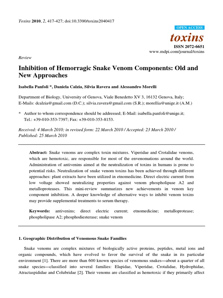 Toxins: Inhibition of Hemorragic Snake Venom Components: Old and New Approaches | PDF | Venom ...