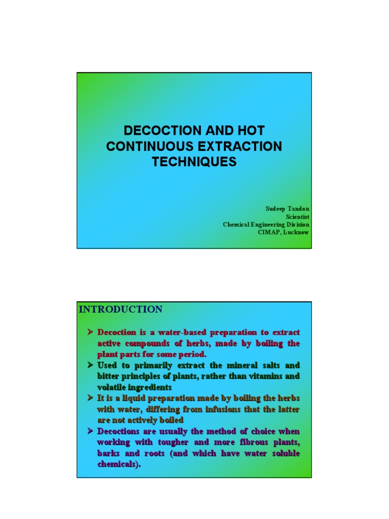 Decoction and Hot Continuous Extraction Technique | PDF | Solution ...