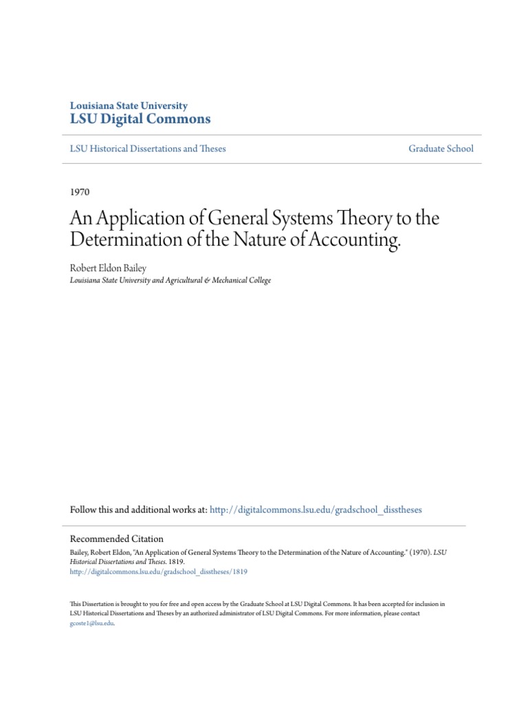 An Application of General Systems Theory To The Determination of | PDF ...