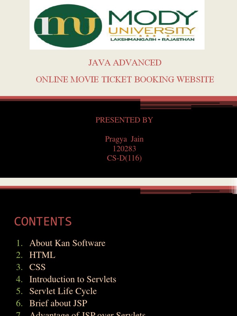 Java Advanced Online Movie Ticket Booking Website: Presented by Pragya Jain 120283 CS-D | PDF ...