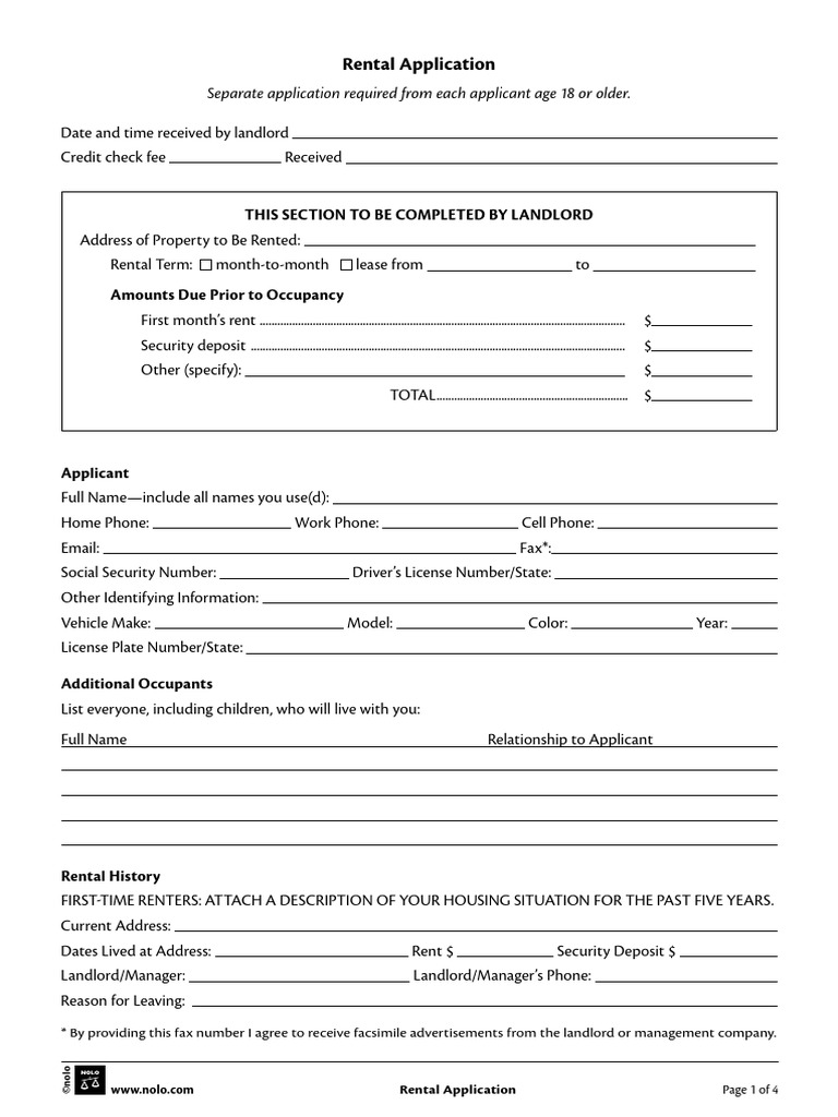 Rental Application Example Form | PDF | Payments | Renting