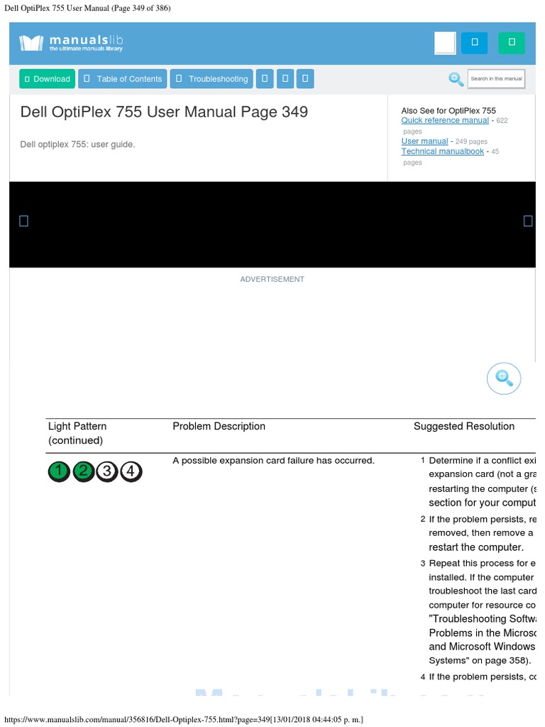 Diagnostic Lights - Dell OptiPlex 755 User Manual (Page 347) | PDF ...
