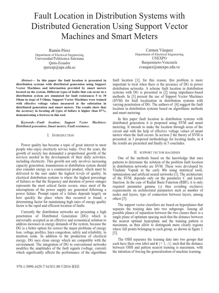 Fault Location in Distribution Systems With Distributed Generation Using Support Vector Machines ...
