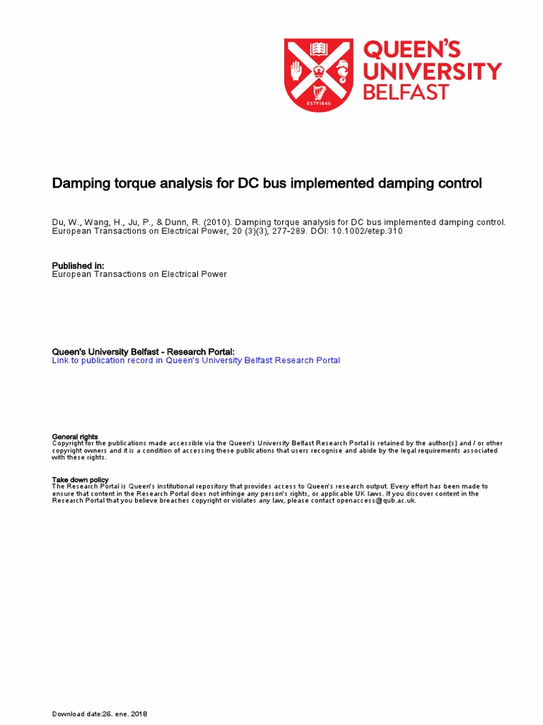 Damping Control Torque | PDF | Electric Power System | Control Theory