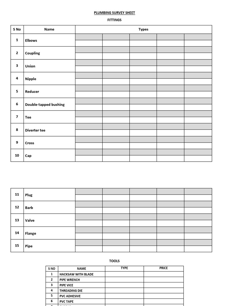 Plumbing Survey Sheet | PDF