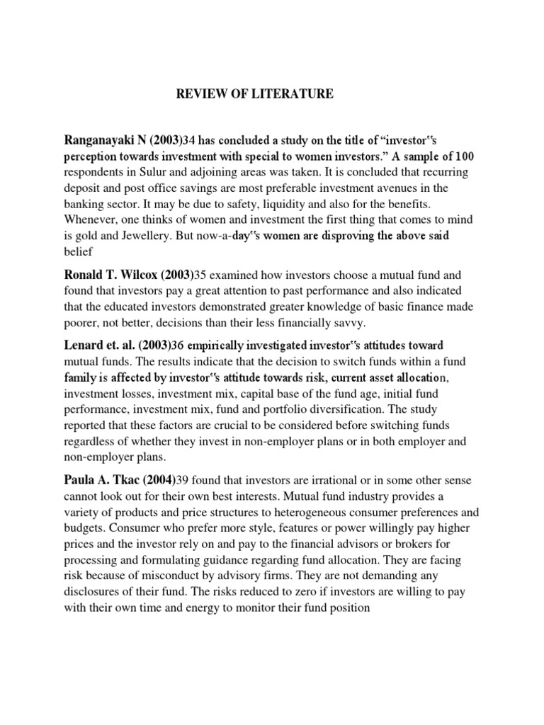 Review of Literature Word | Investor | Mutual Funds