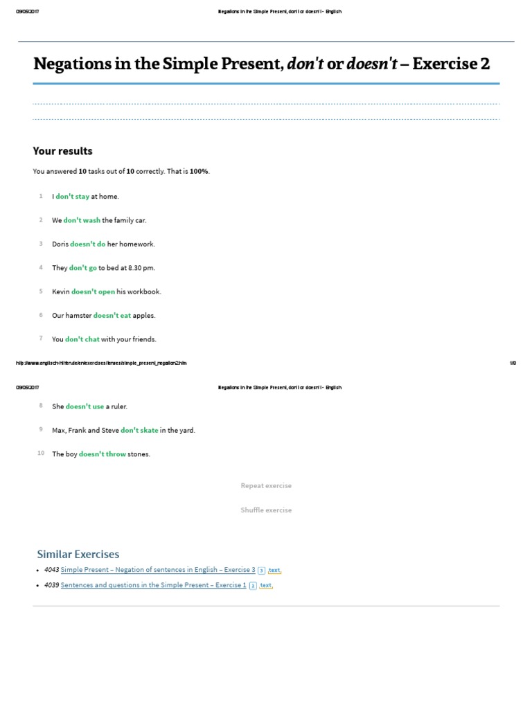 Negations in The Simple Present, Don't or Doesn't - English | PDF ...