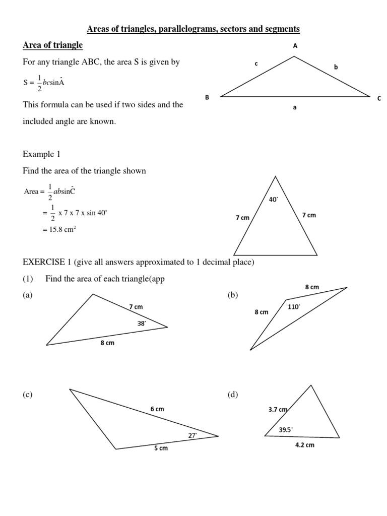 Areas of Triangles, Parallelograms, Sectors and Segments Area of ...