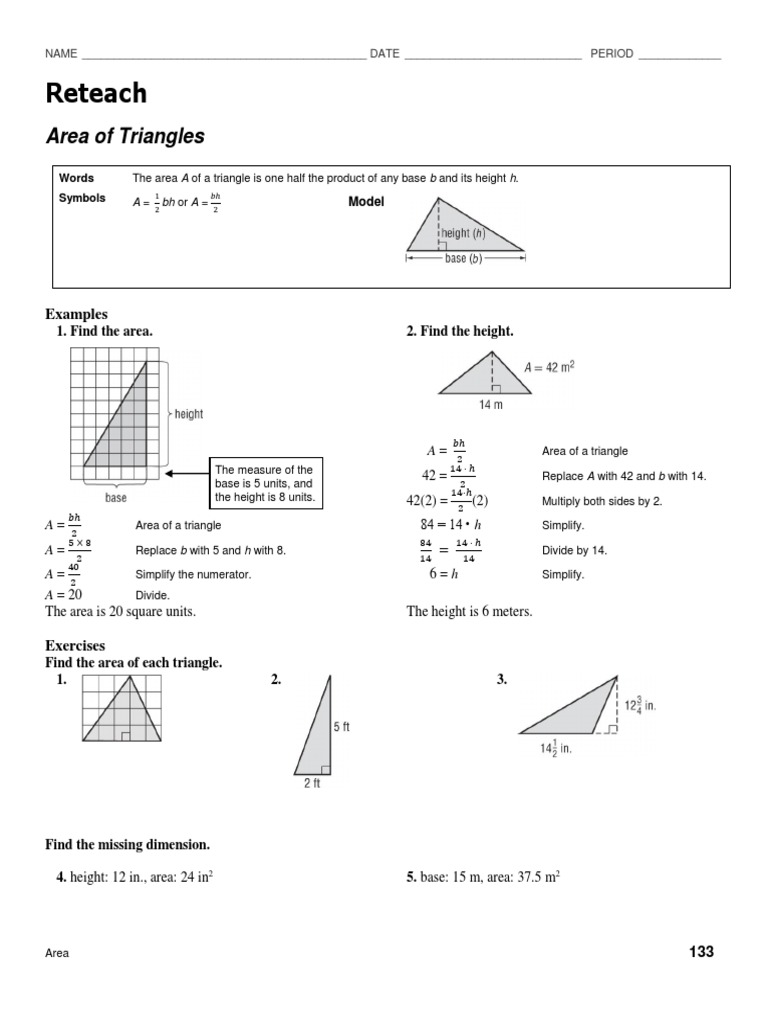 Reteach Area of Triangles 1 | PDF | Geometry | Teaching Mathematics