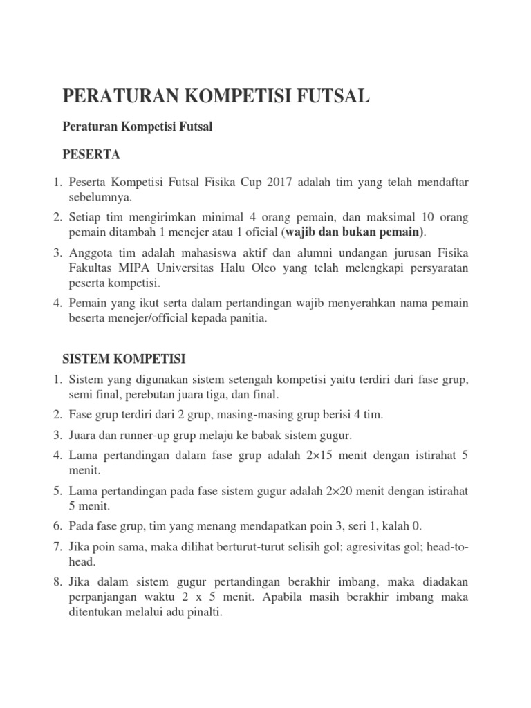 Peraturan Kompetisi Futsal | PDF