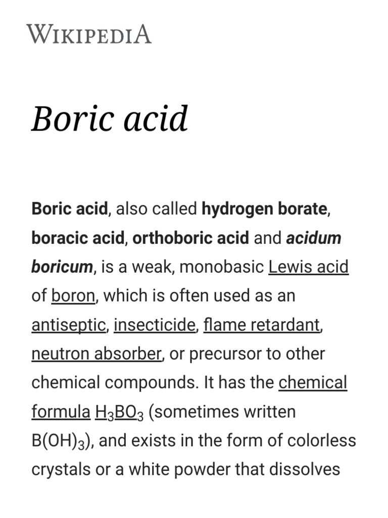 Boric Acid - Wikipedia | Boron | Chemical Substances